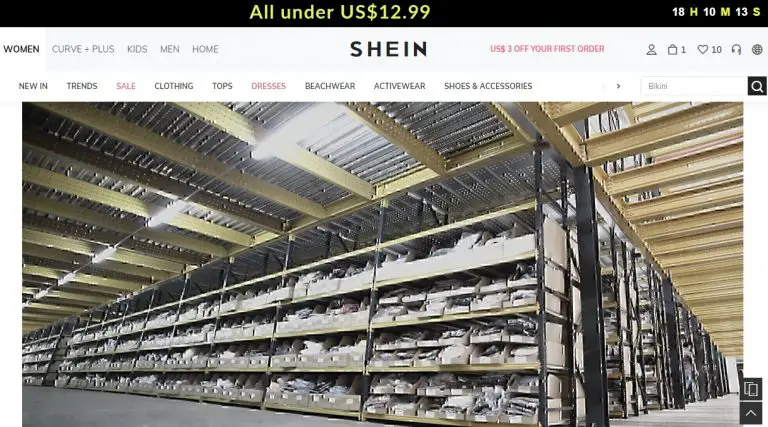 What does Shein's "International Warehouse" status mean and where is it?