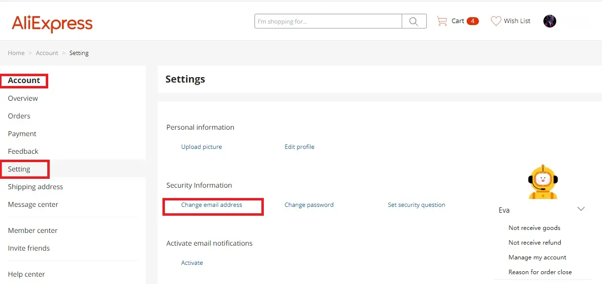 AliExpress-Anleitungen: Wie ändere ich meine E-Mail Adresse?