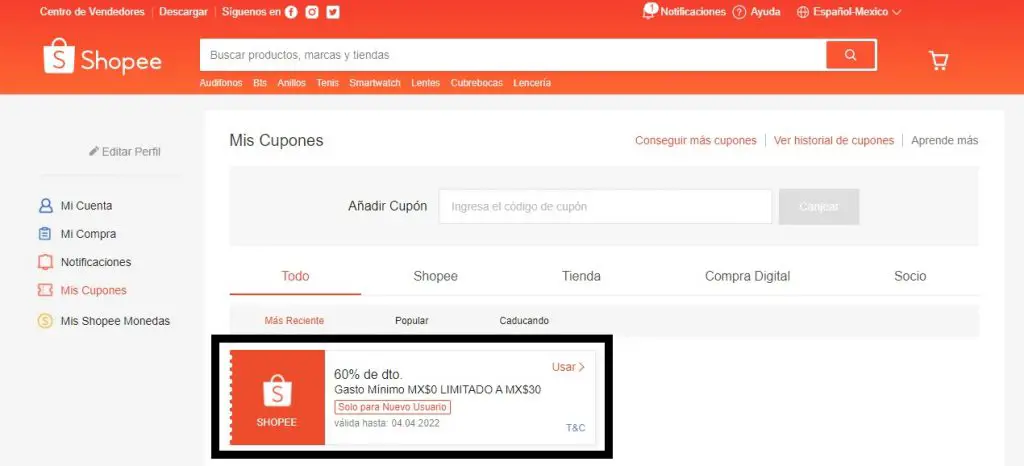 Cómo canjear el paquete de bienvenida en Shopee México